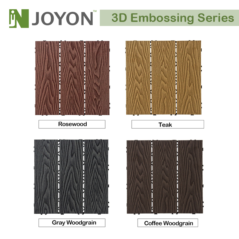 Gray Woodgrain Straight 3 Slats 3D-Embossing WPC Interlocking Deck Tile ...